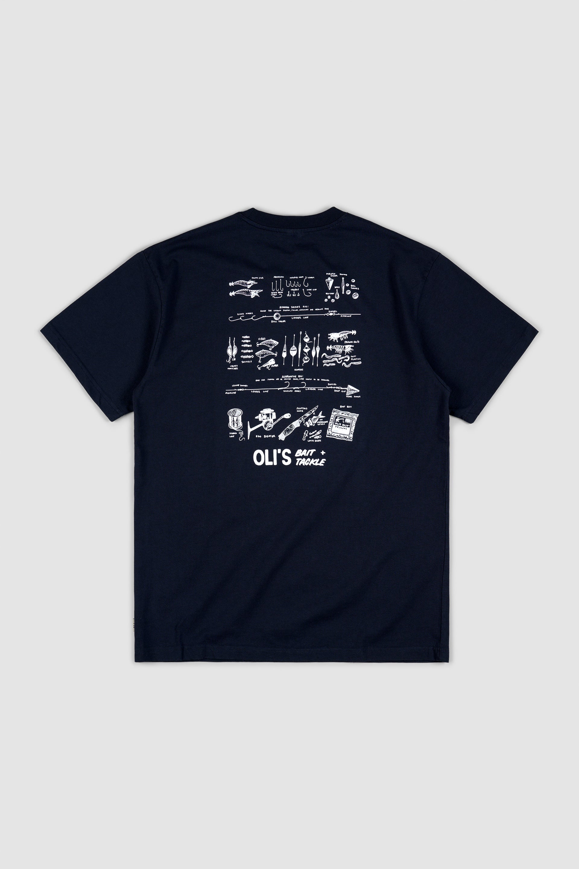 Bait & Tackle Back Print T - Navy – Oli.