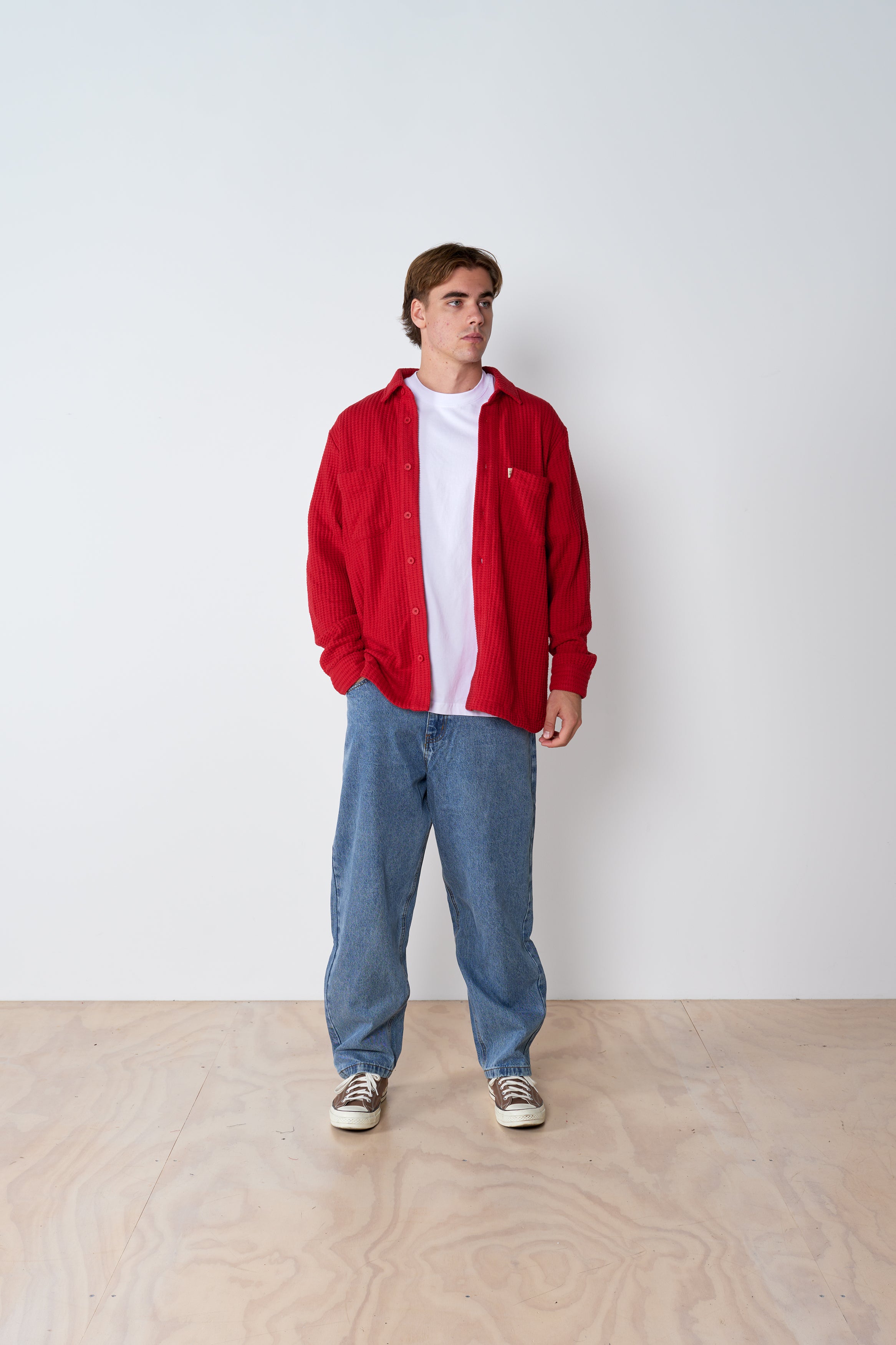 Waffle Button Up - Red – Oli.